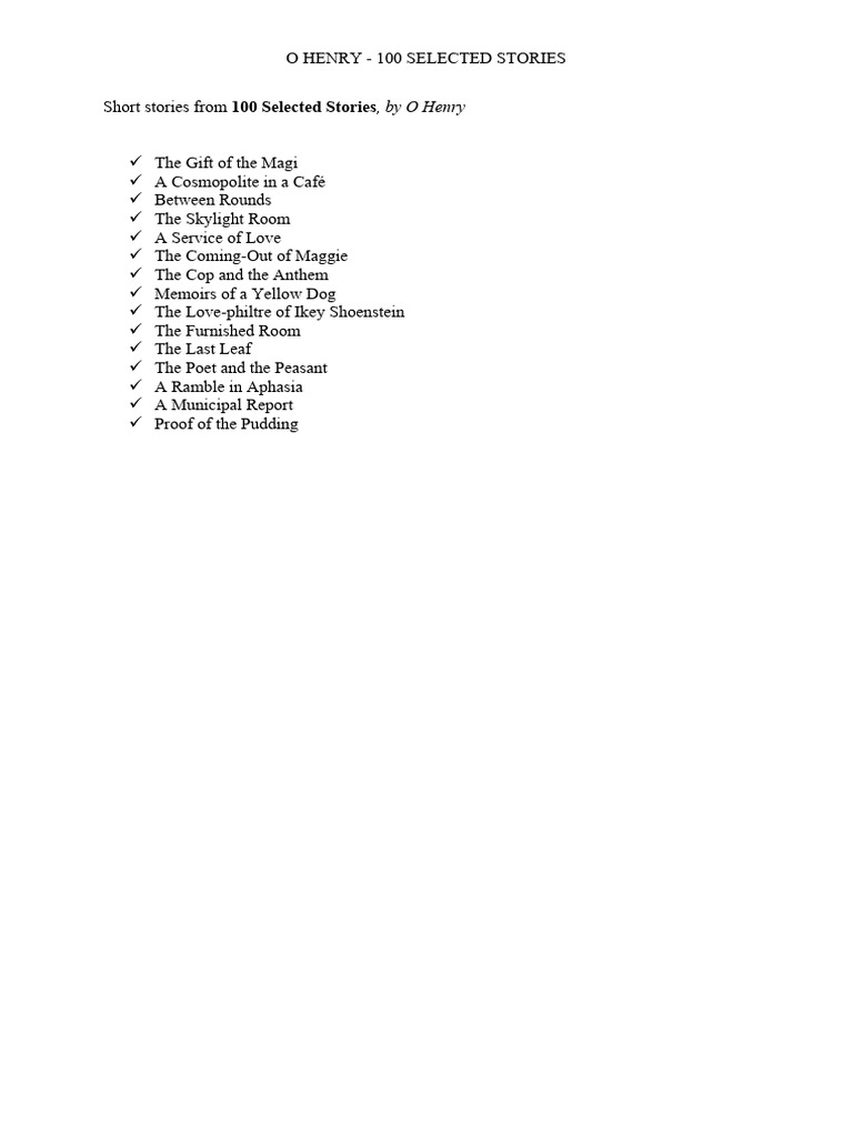 Short Stories From 100 Selected Stories | PDF | Mystery, Thriller ...