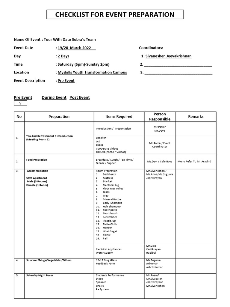 Event Planning for Tour with Dato Subra | PDF