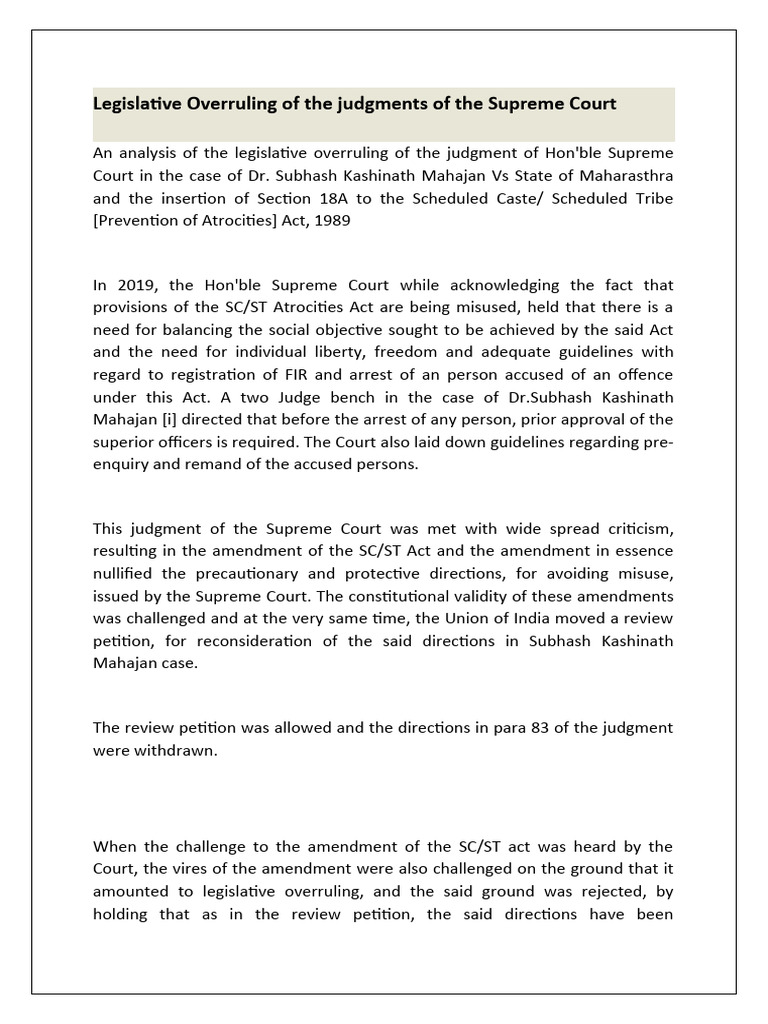 Legislative Overruling of The Judgments of The Supreme Court | PDF ...
