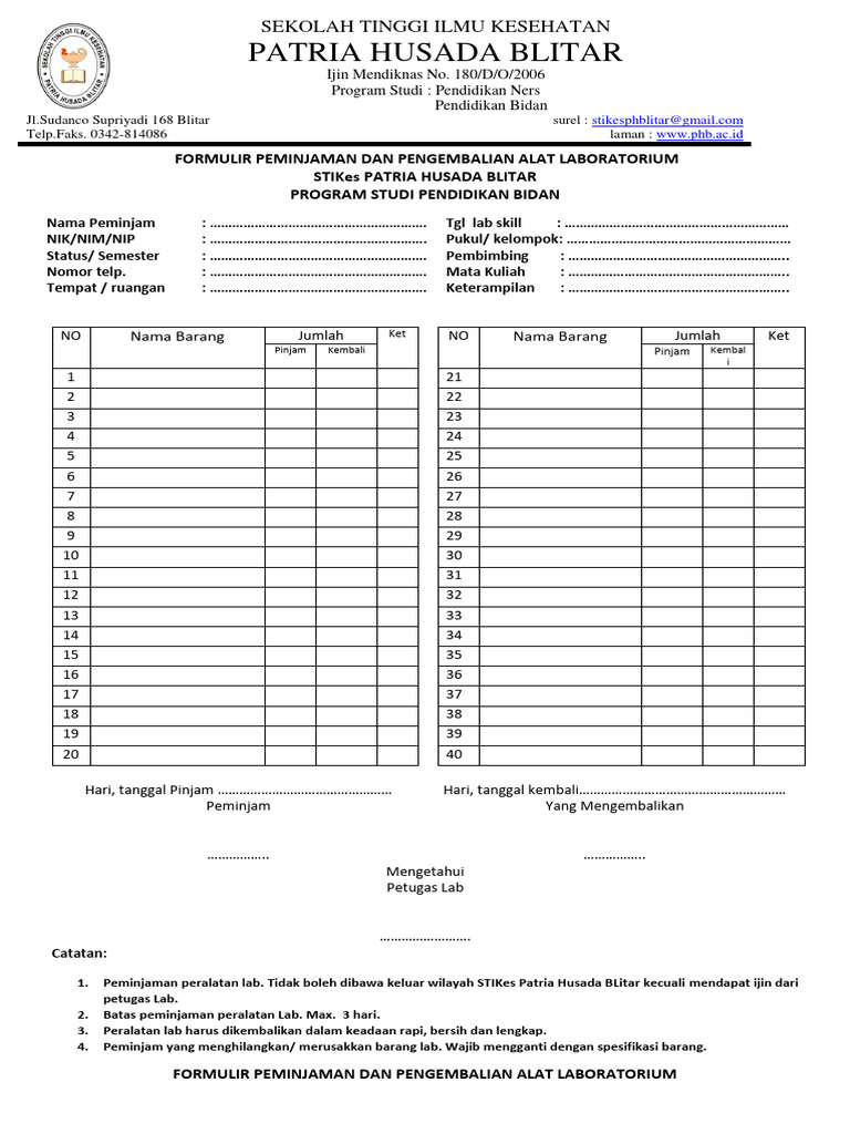 Formulir Pinjam Kembali Alat | PDF