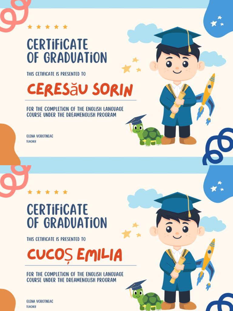 Blue Playfull Illustrative Kindergarten Graduation Certificate | PDF