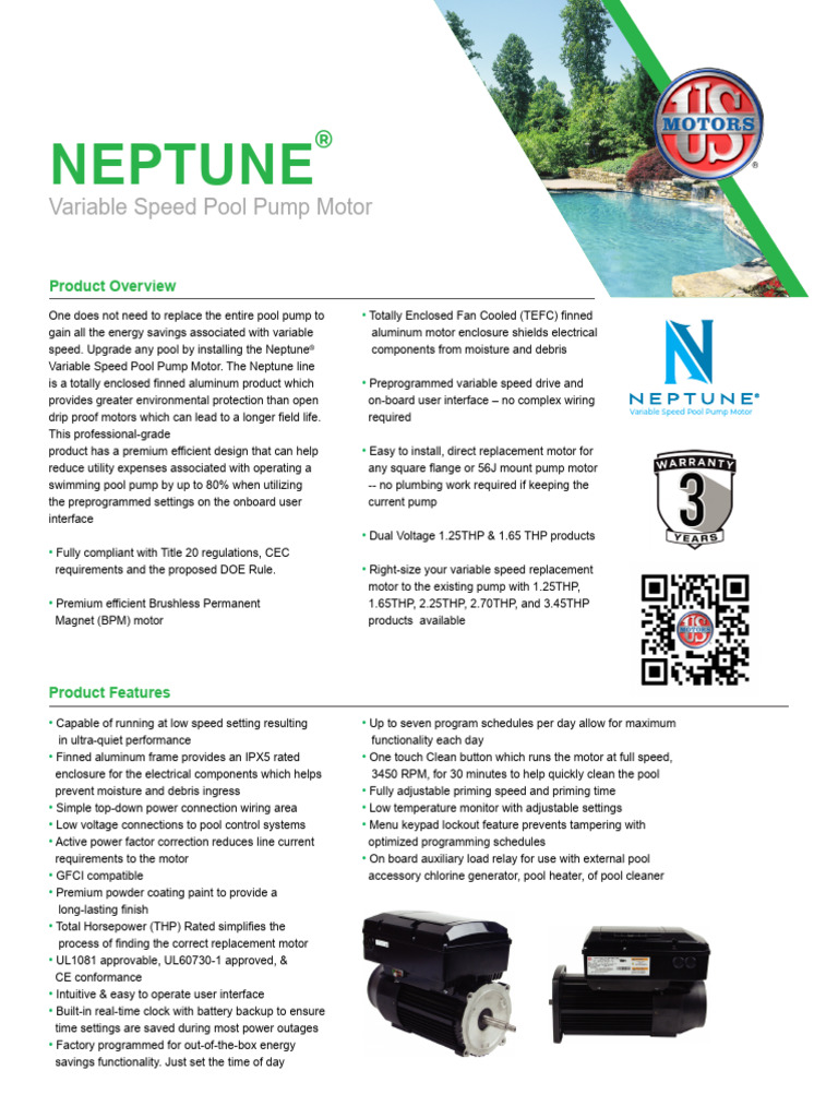 Neptune VSP Pool Motor | Download Free PDF | Electric Motor | Pump