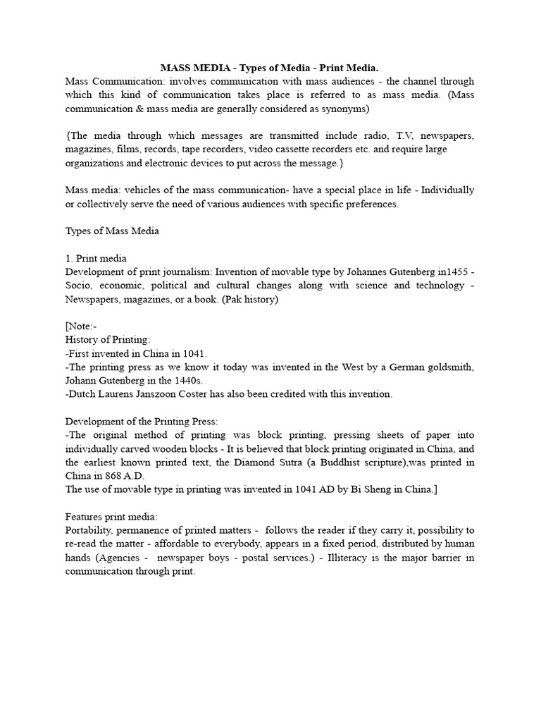 Types of Print Media Explained | PDF | Newspapers | Mass Media
