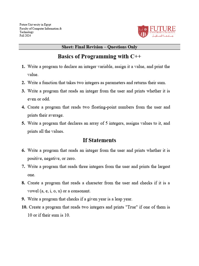 C++ Programming Final Revision | PDF | Computers