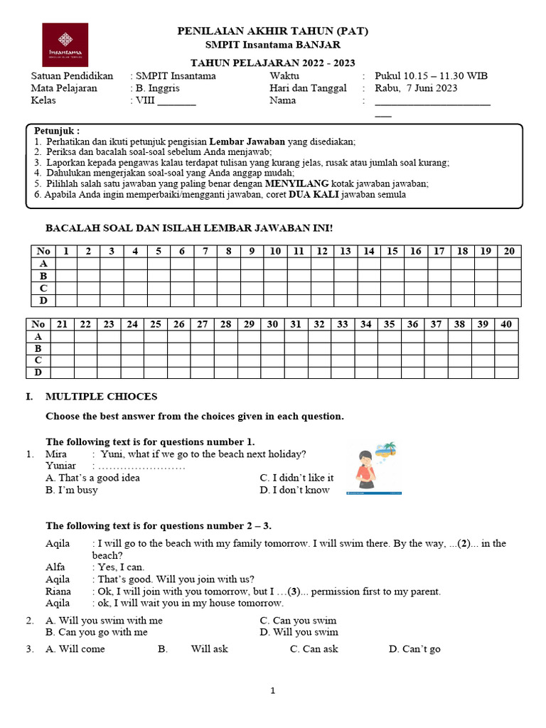 Soal PAT Bhs. Inggris Kls 8 2023 | PDF