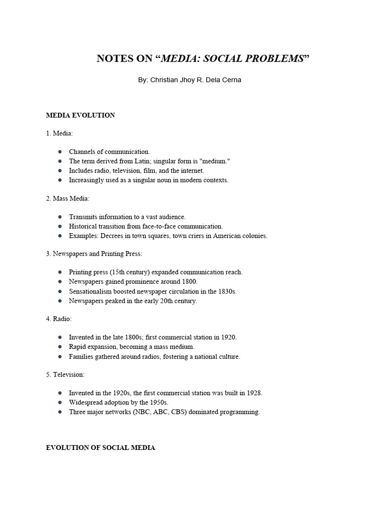 Notes On "Media - Social Problems" | PDF | Popular Culture & Media ...