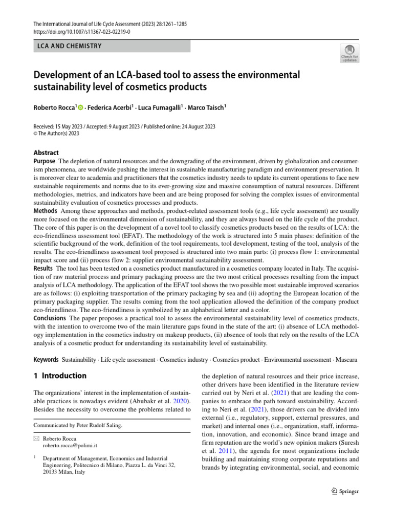 Eco-Friendliness Tool for Cosmetics LCA | PDF | Life Cycle Assessment ...