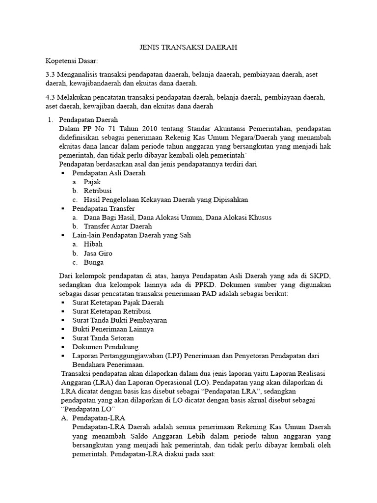 Jenis Transaksi Daerah | PDF | Pengelolaan Keuangan & Uang | Bisnis