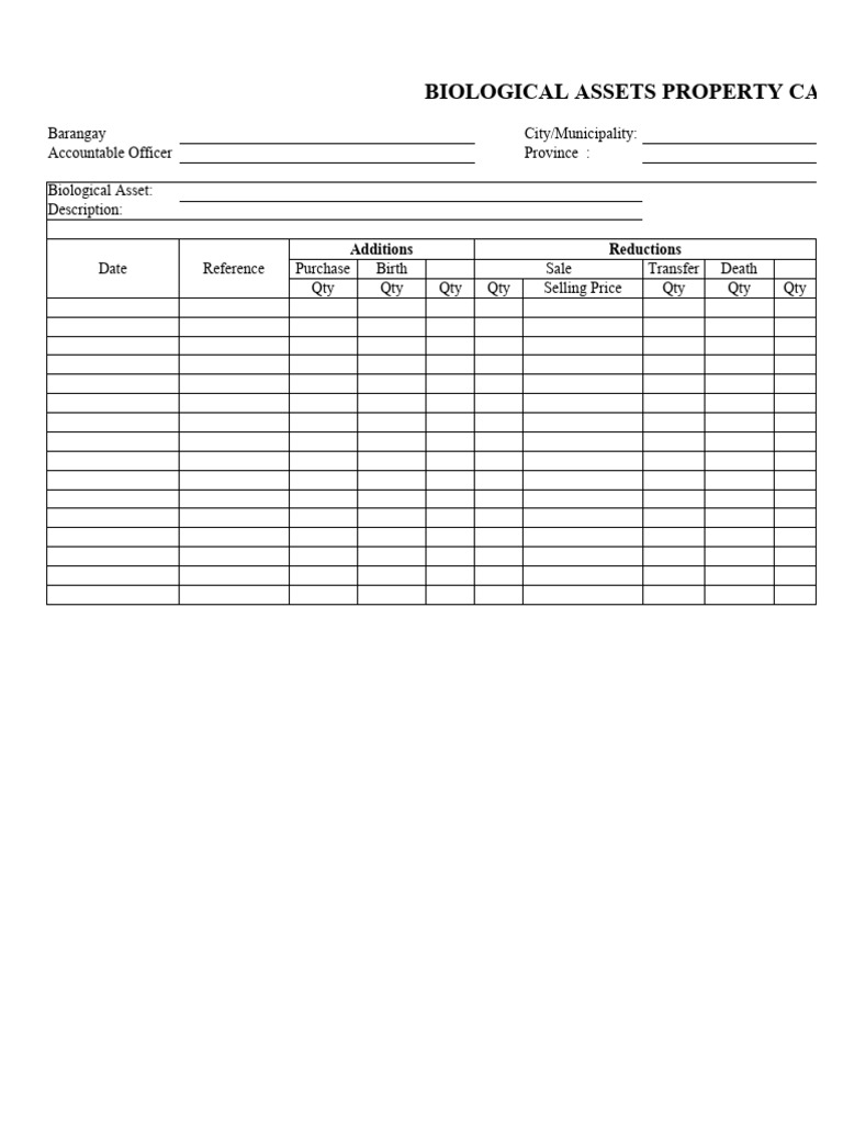 A-42 Biological Assets Property Card | PDF