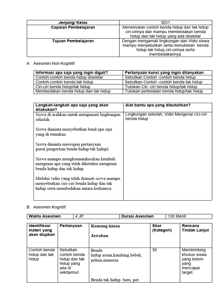Contoh Rancangan Asesmen | PDF | Pengembangan Diri