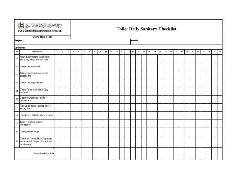 Daily Toilet Sanitation Checklist | PDF | Home & Garden | Science ...