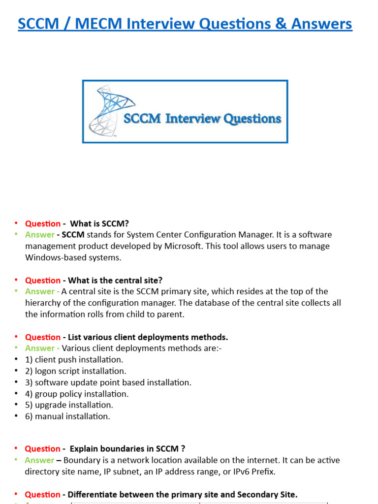 SCCM Interview | PDF | Installation (Computer Programs) | Server (Computing)
