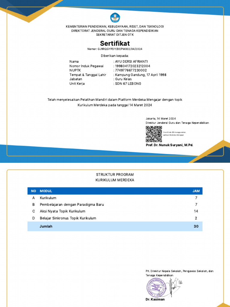 Certificate Ayu 1 | PDF