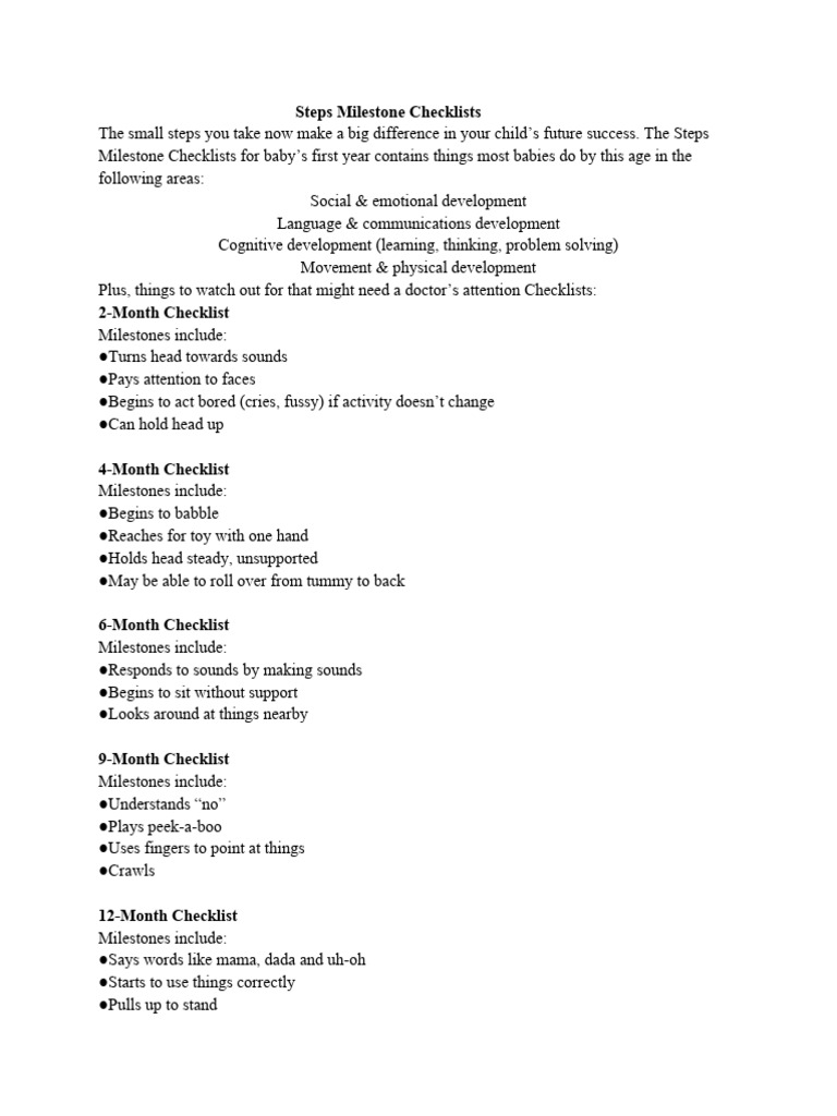 The Steps Milestone Checklists | PDF | Self-Improvement
