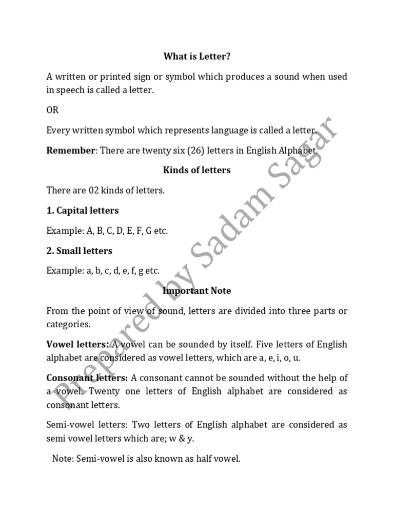 Letter, Word & Sentence | Download Free PDF | Consonant | Subject (Grammar)