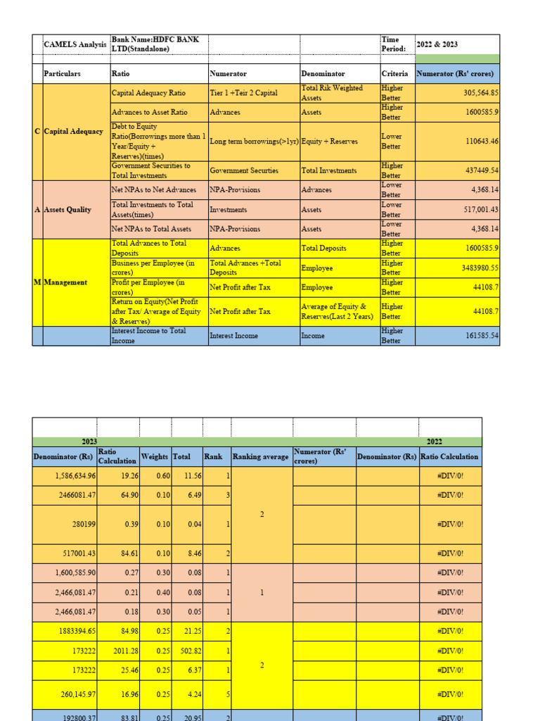 CAMELS Ratings EXCEL TEMPLATE UNIT III | PDF | Capital Requirement ...