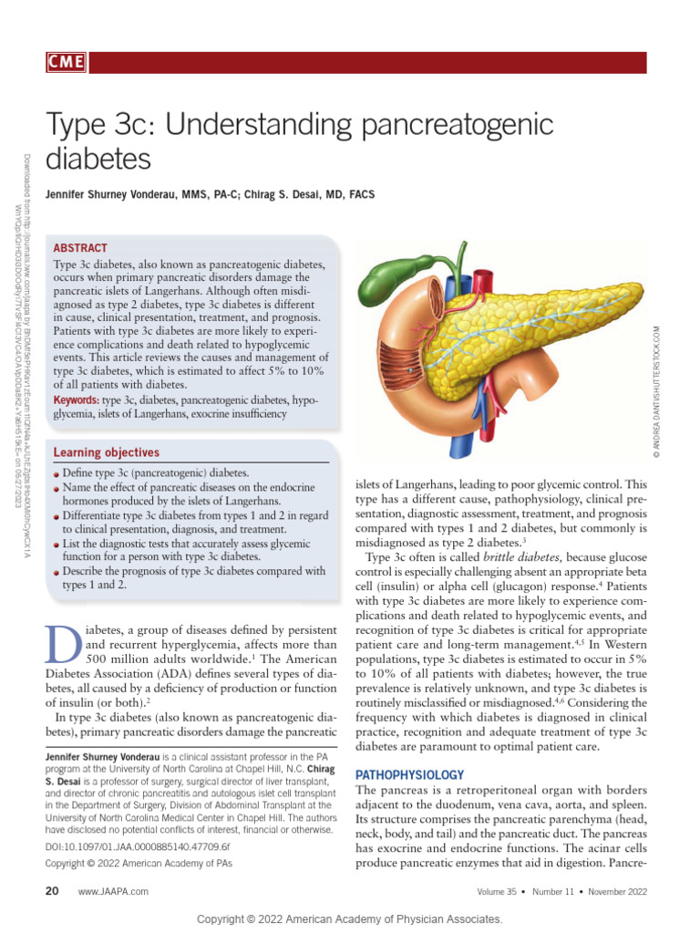 Type 3c Understanding Pancreatogenic Diabetes.4 | PDF | Pancreas | Diabetes