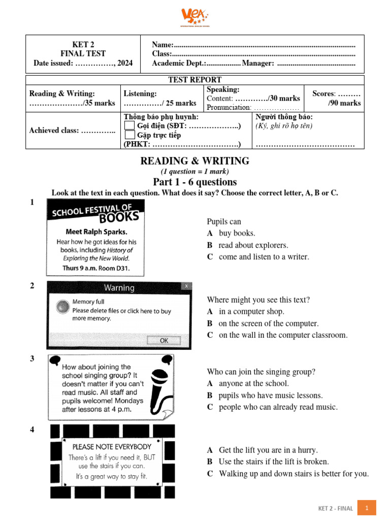 KET 2 FINAL TEST | PDF