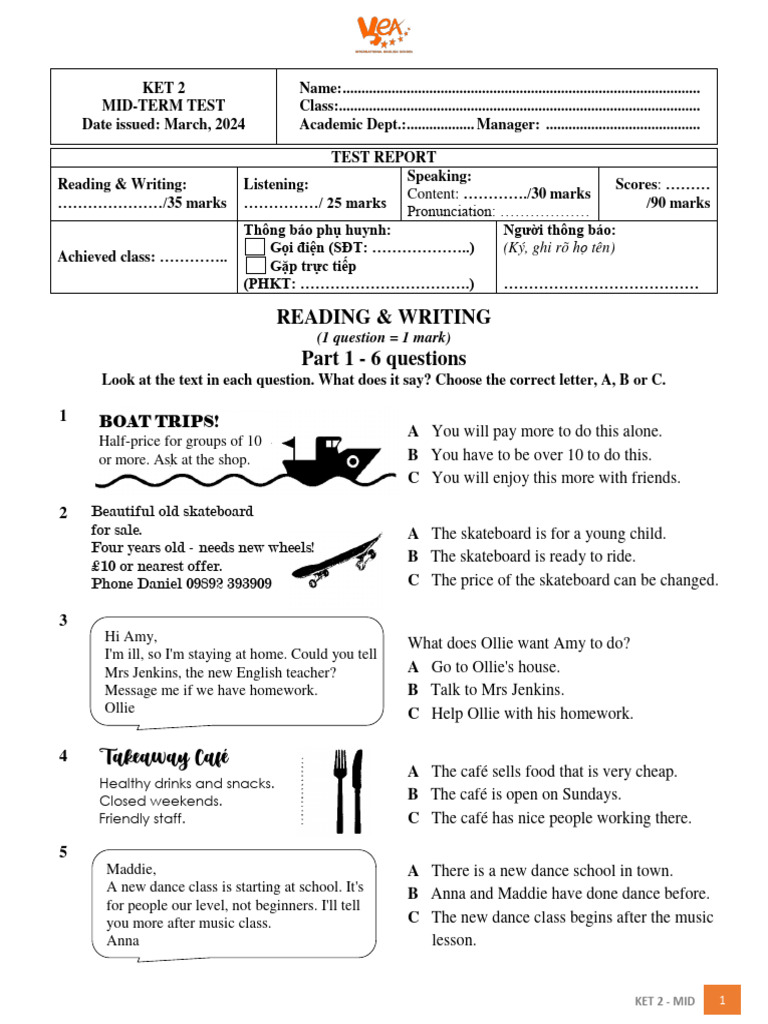 Ket 2 Mid-Term Test | PDF | Paddington Bear