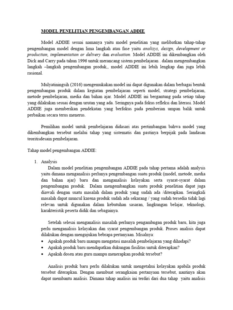 Model Penelitian Pengembangan ADDIE | PDF