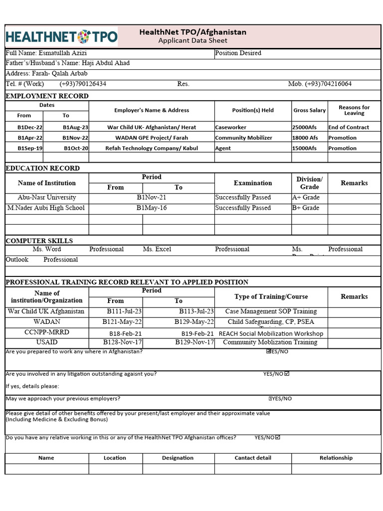 HealthNet TPO Application Form | PDF