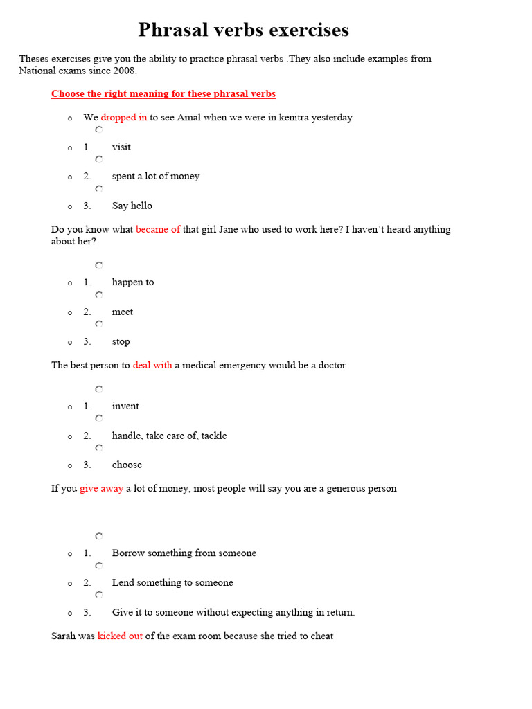 Phrasal Verbs Exercises | PDF | Language Arts & Discipline