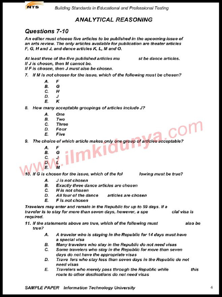 NTS Sample Past Papers Information Technology University BS Hons ...