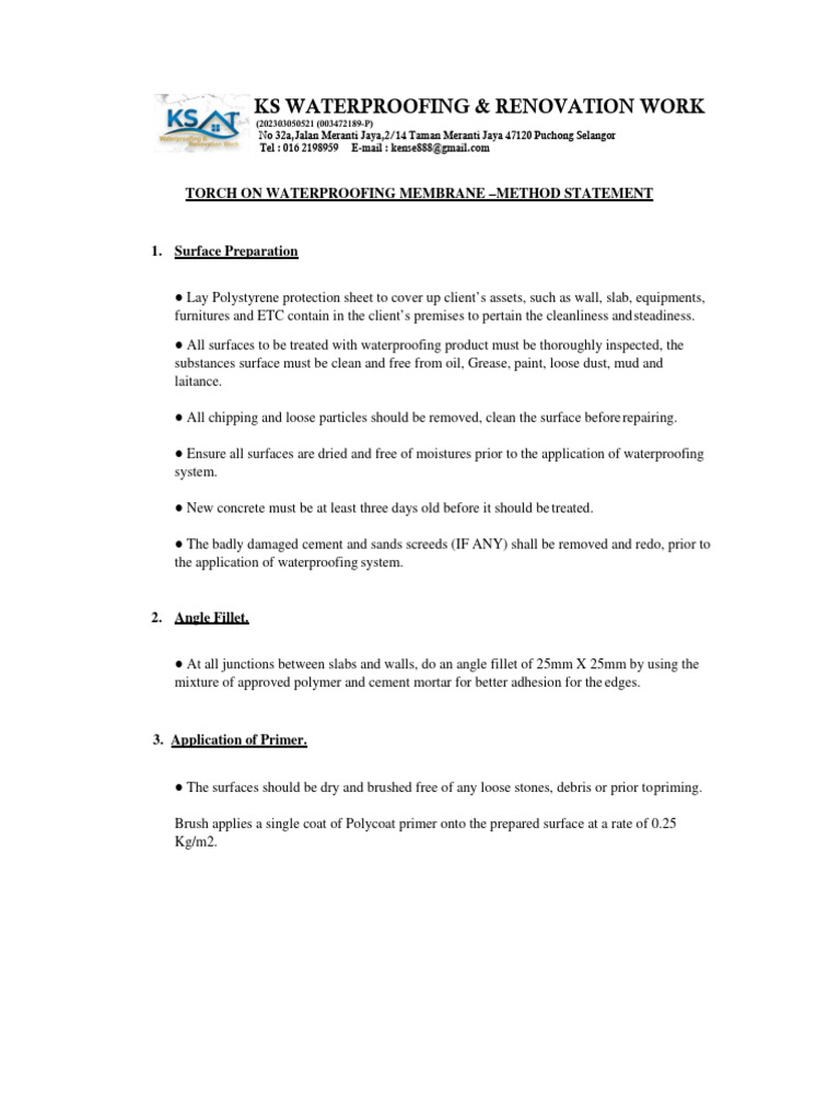 Torch On Waterproofing Membrane | PDF | Concrete | Cement