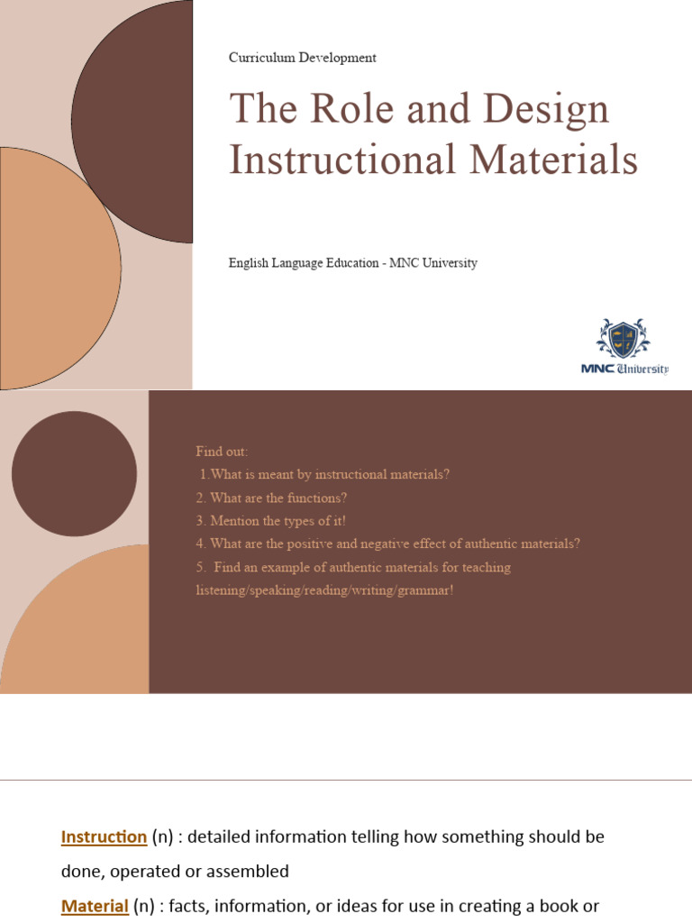 The Role & Design of Instructional Materials | PDF | Learning ...