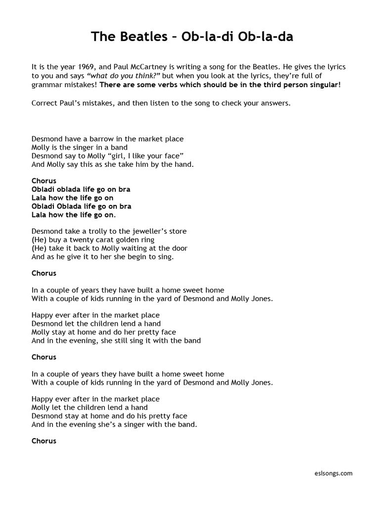 Beatles Obladi Oblada | PDF | Syntax | Songs Written