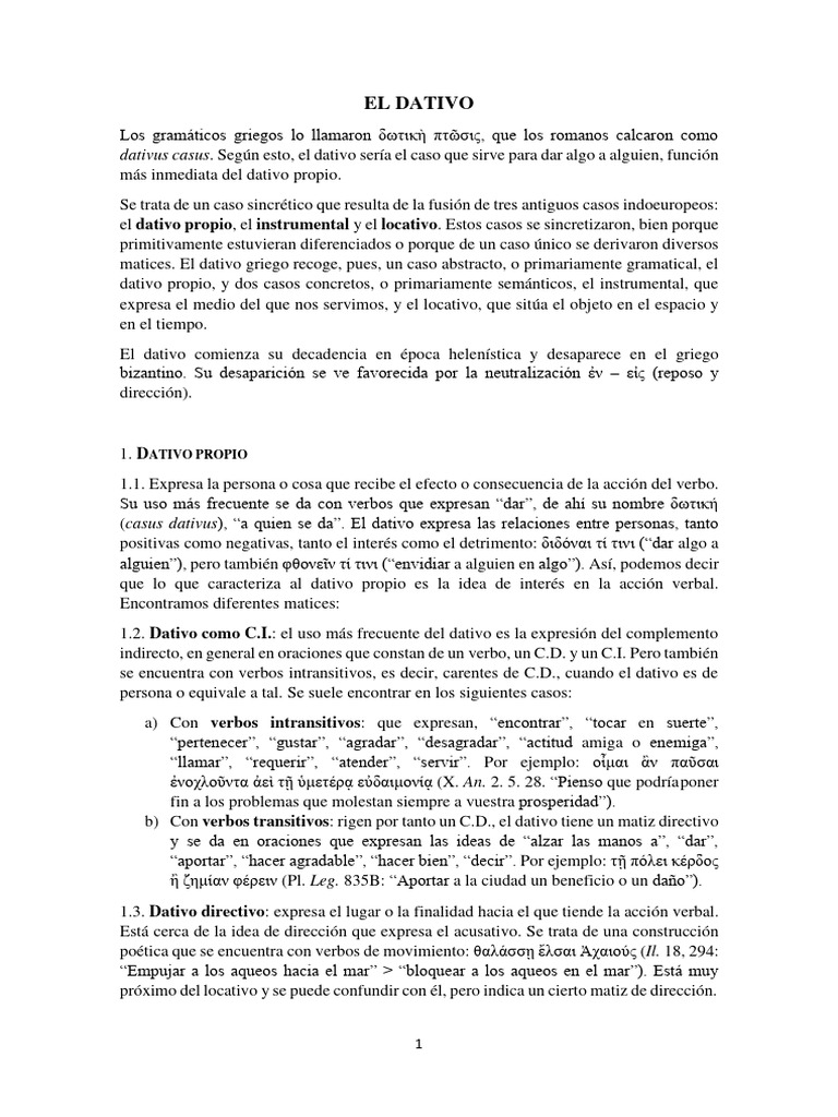 El Dativo en Griego: Funciones y Usos | PDF | Verbo | Gramática