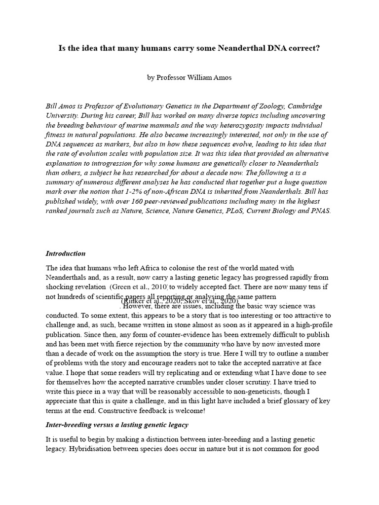 The Question of Neanderthal Inter-Breeding | PDF | Mutation | Human