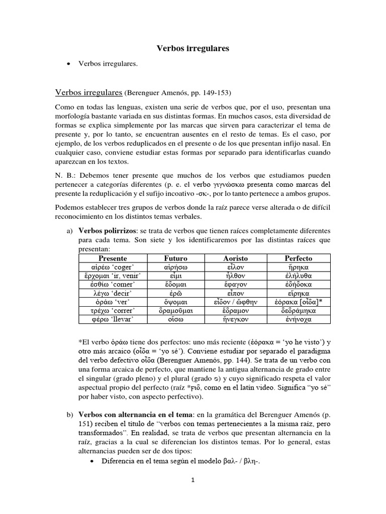 Clase 6. Verbos Irregulares | PDF | Verbo | Tipología Lingüística