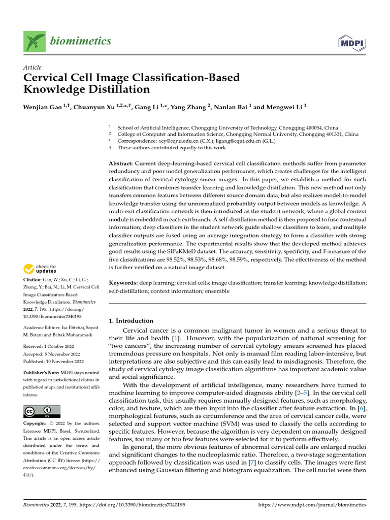 Cervical Cell Image Classification-Based Knowledge Distillation | PDF | Artificial Neural ...