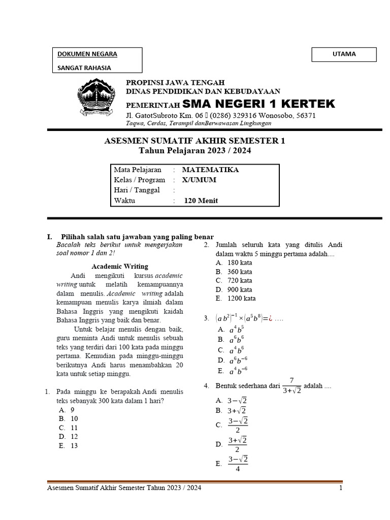 Format Soal Asat 2024 | PDF | Metode & Bahan Ajar