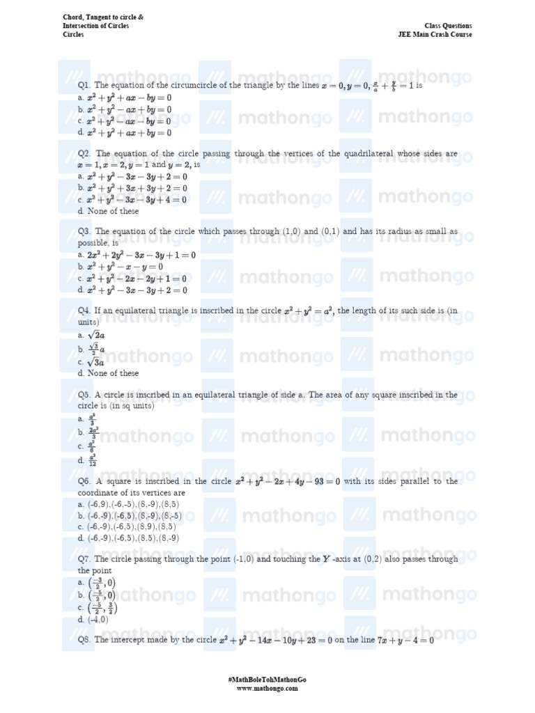 2.Position of point, Equation of Circle _ its intercept - Circles ...
