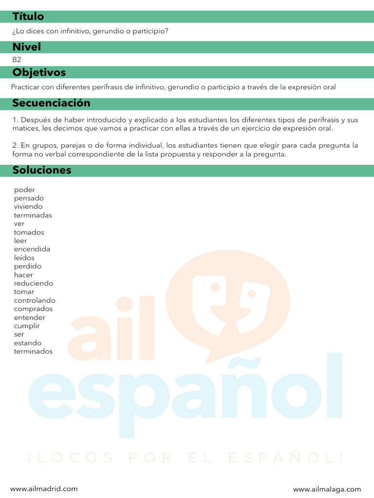 Ficha Explotacion Actividad Perifrasis Verbales Infinitivo Gerundio ...