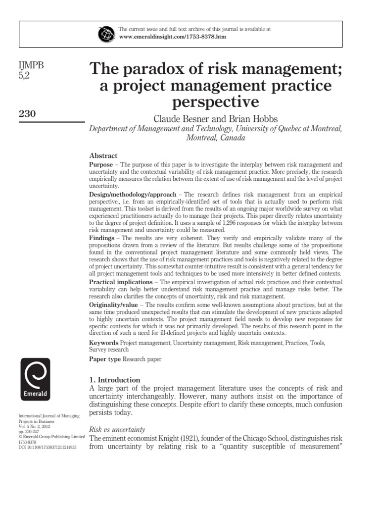 The_paradox_of_risk_management | Download Free PDF | Risk | Project ...