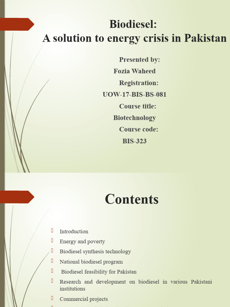 Biodiesel Presentation | PDF | Biodiesel | Diesel Fuel
