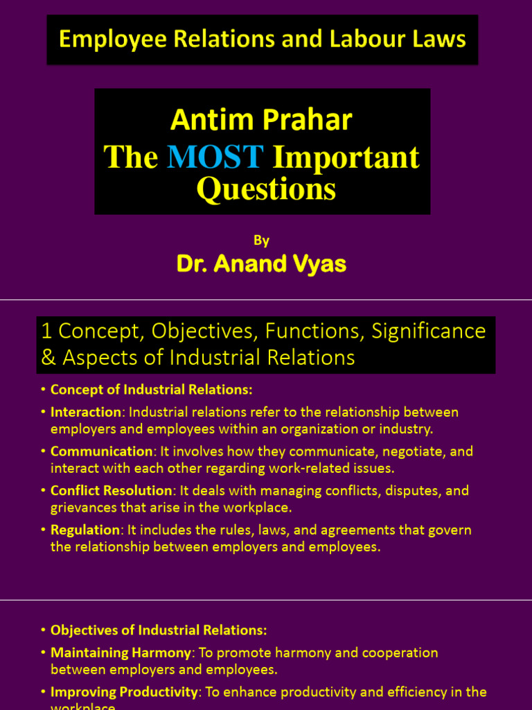 Antim Prahar 2024 Employee Relations and Labour Laws | PDF | Employment | Trade Union