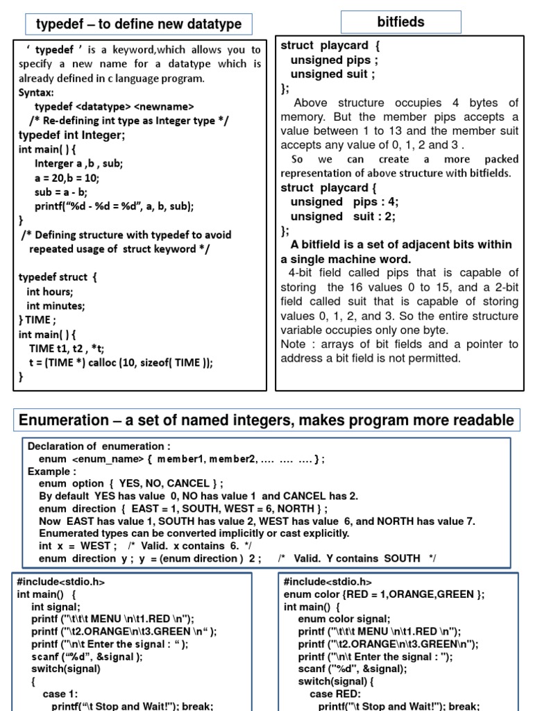 Typedef To Define New Datatype Bitfieds Download Free Pdf Input