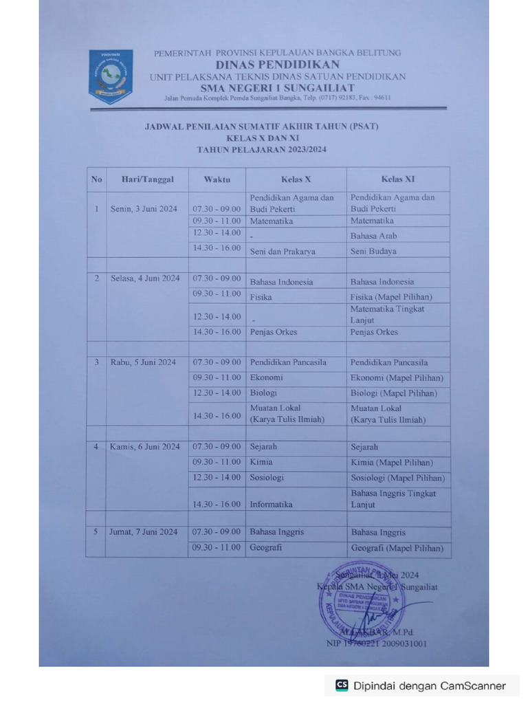 Jadwal Psat SM Genap 2024 | PDF