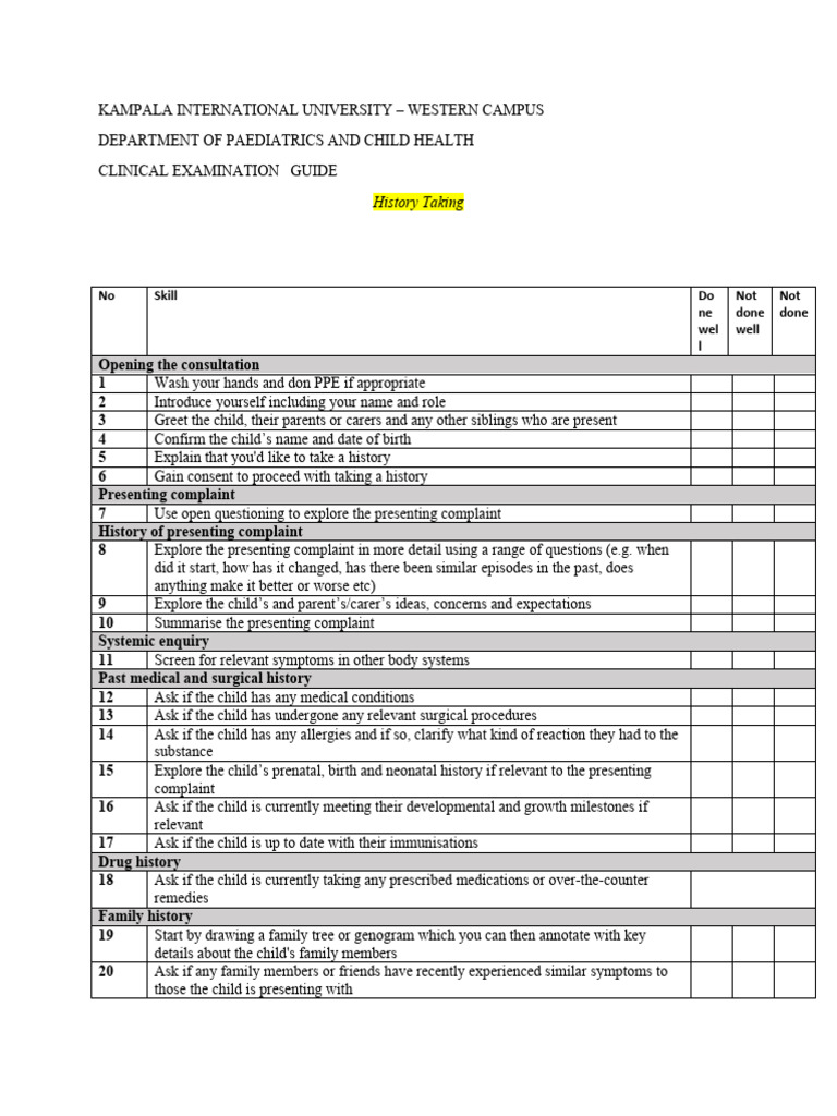 Osce New Paed Checklists Juniors For Teaching | PDF | Physical ...