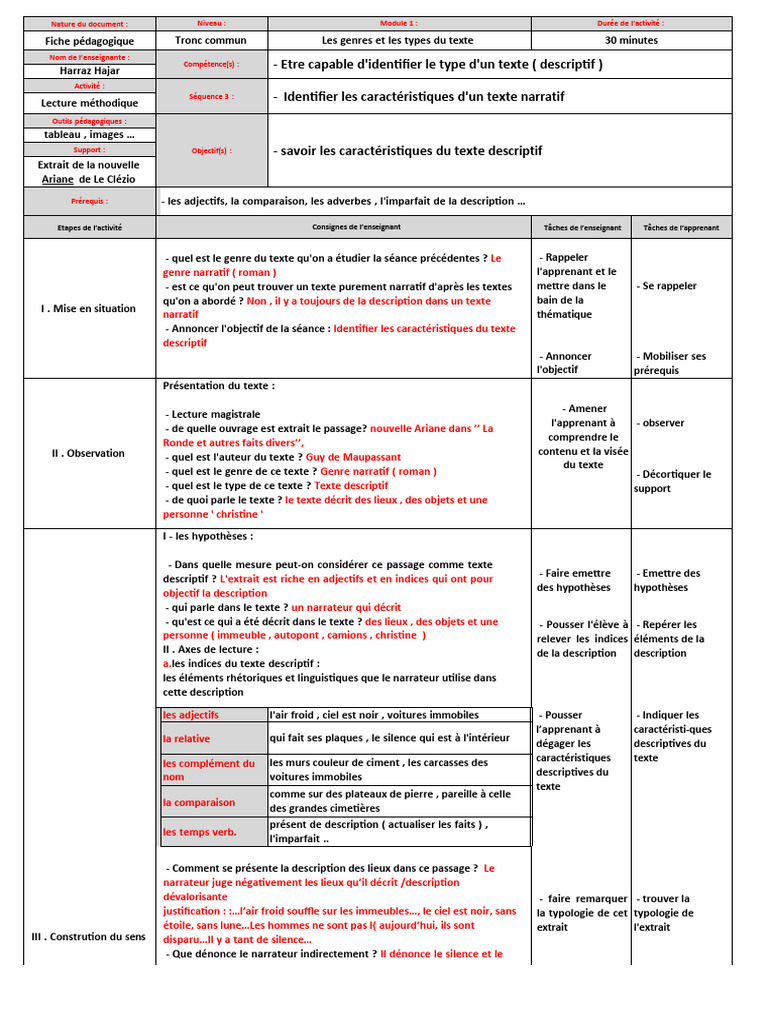 Caractéristiques du texte descriptif | PDF | Pédagogie