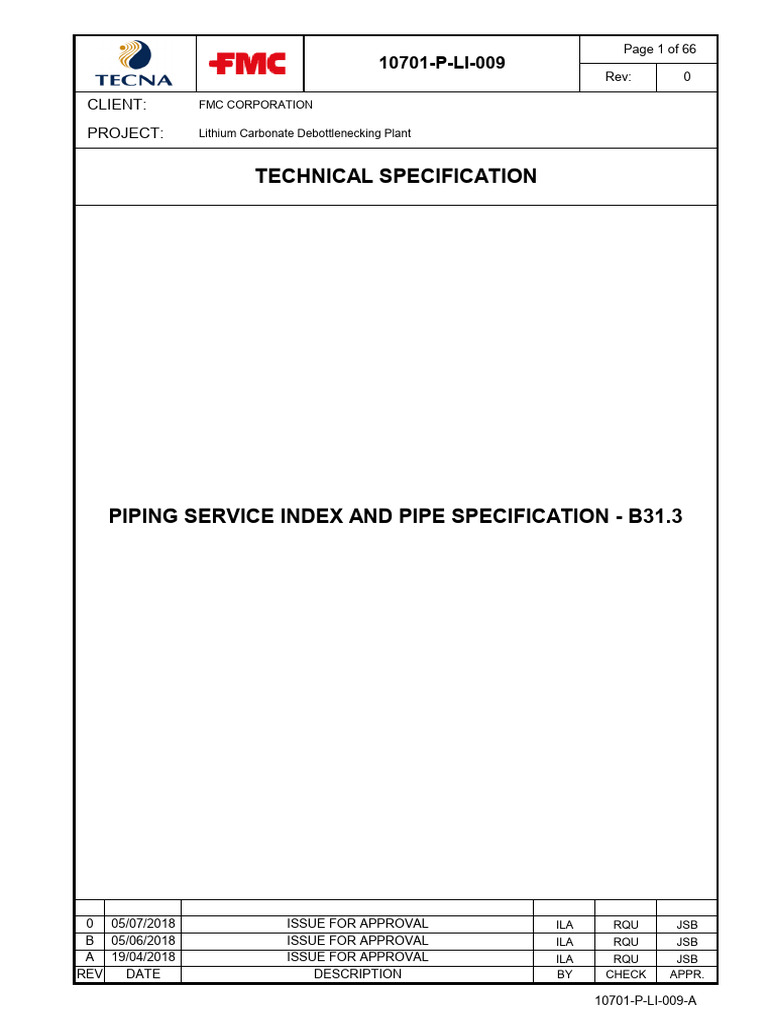 Piping Class FMC-Livent-Tecna LiCO3 | PDF | Pipe (Fluid Conveyance) | Valve