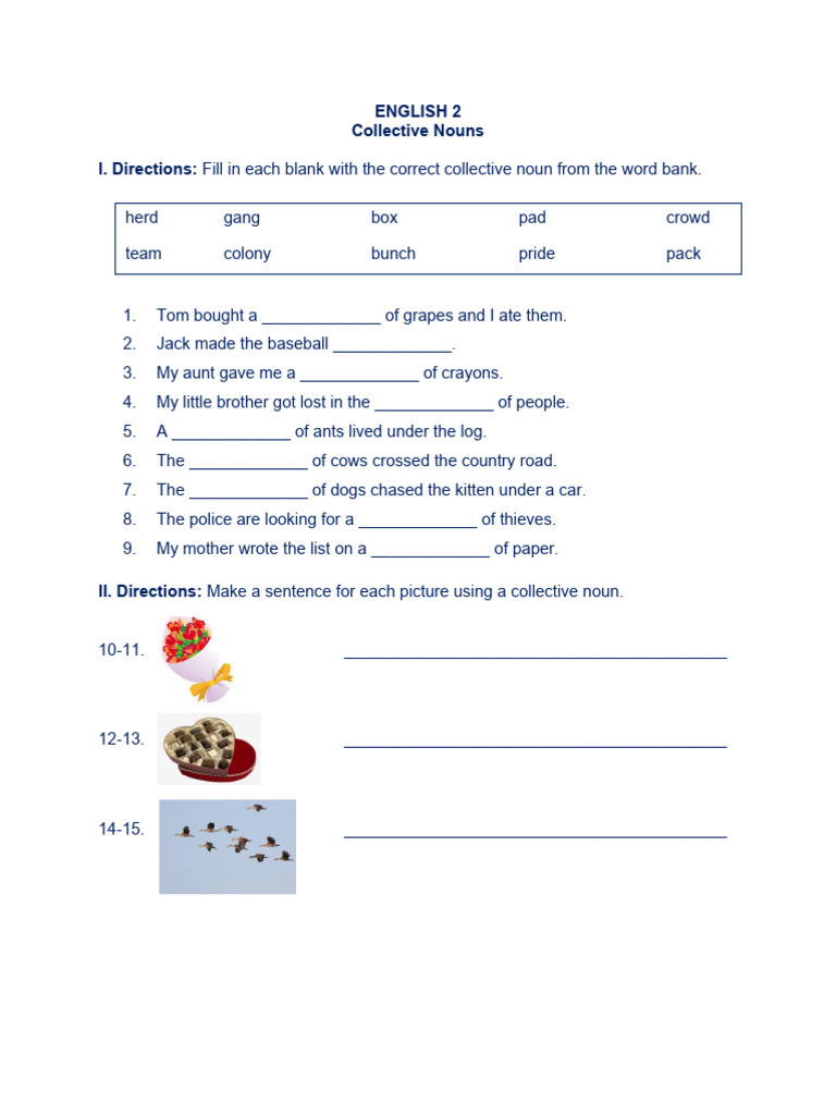 Collective Nouns Worksheet for Kids | PDF