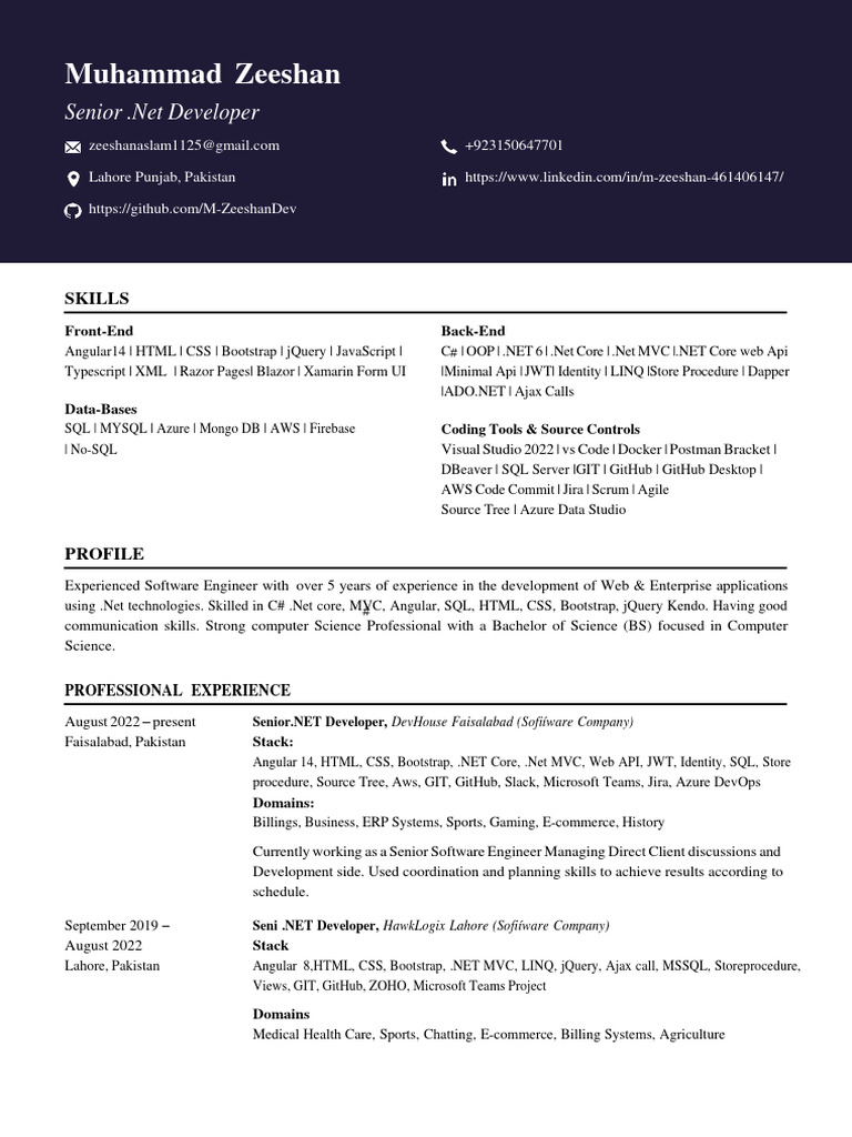 Zeeshan Resum | PDF | J Query | Bootstrap (Front End Framework)