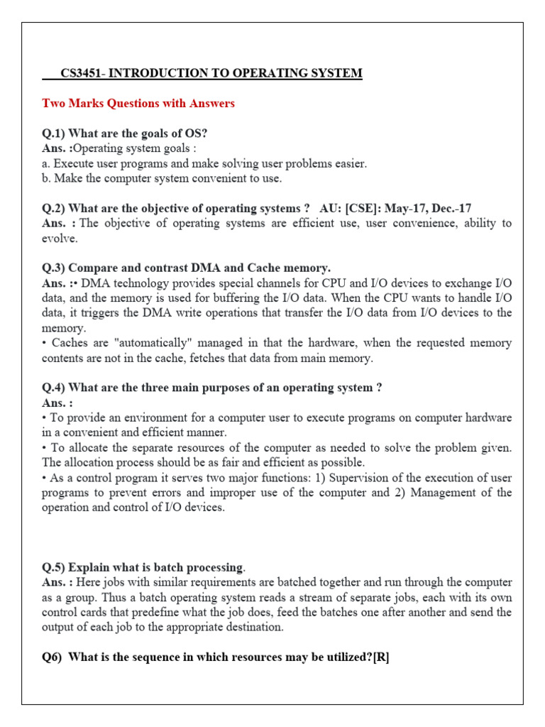 Cs3451-Ios Revision 2 Q&a | PDF | Operating System | Process (Computing)
