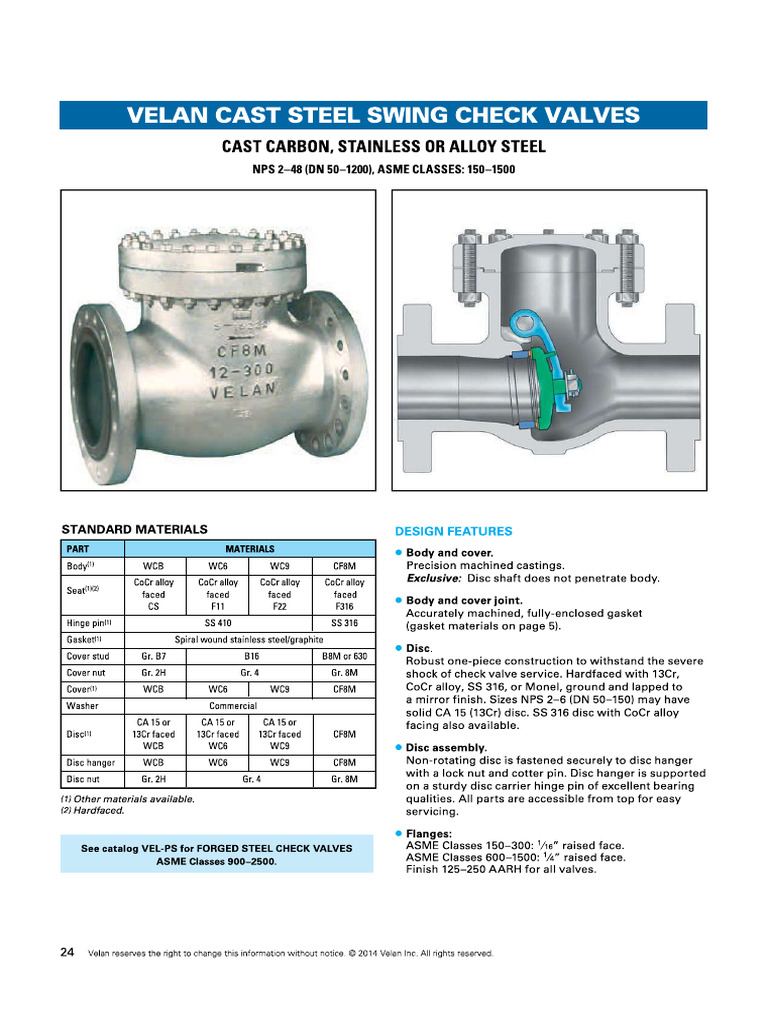 Proy Ingredion Velan Check Valves | PDF