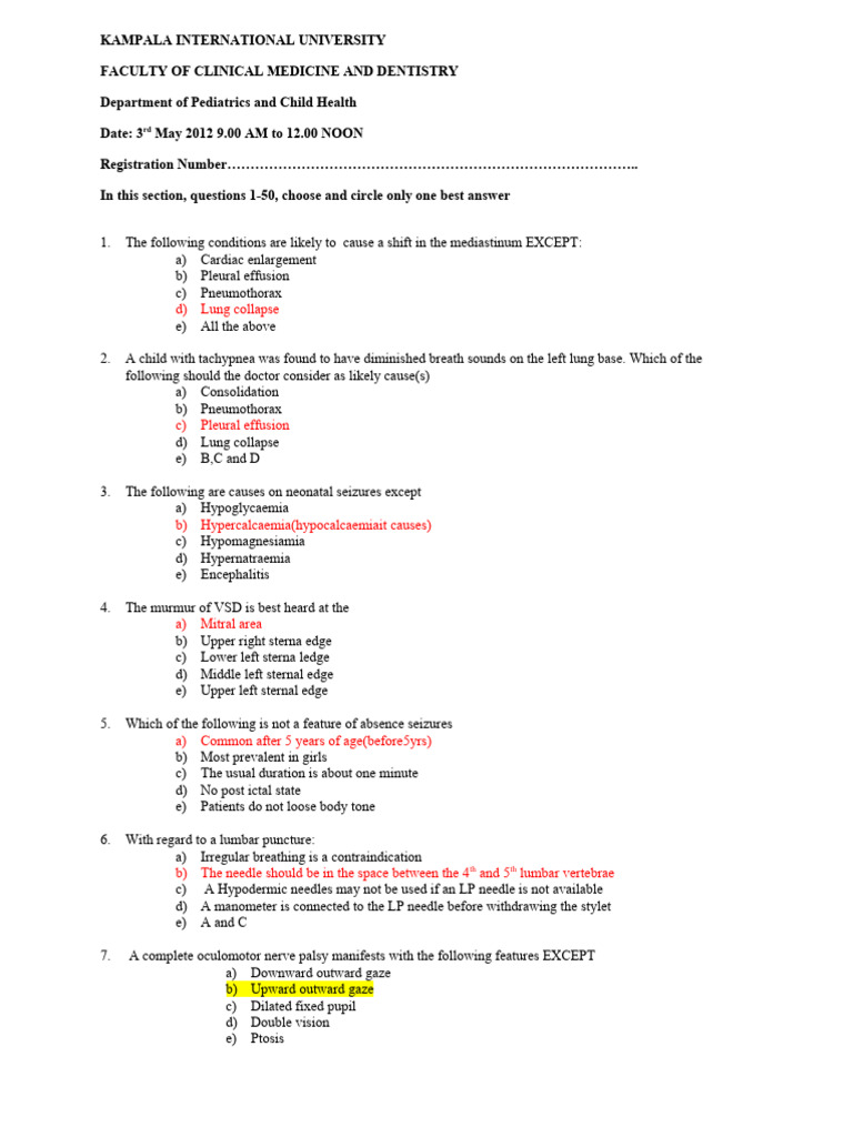 Pediatric CAT 62 Series May 2012 | PDF | Measles | Medical Specialties